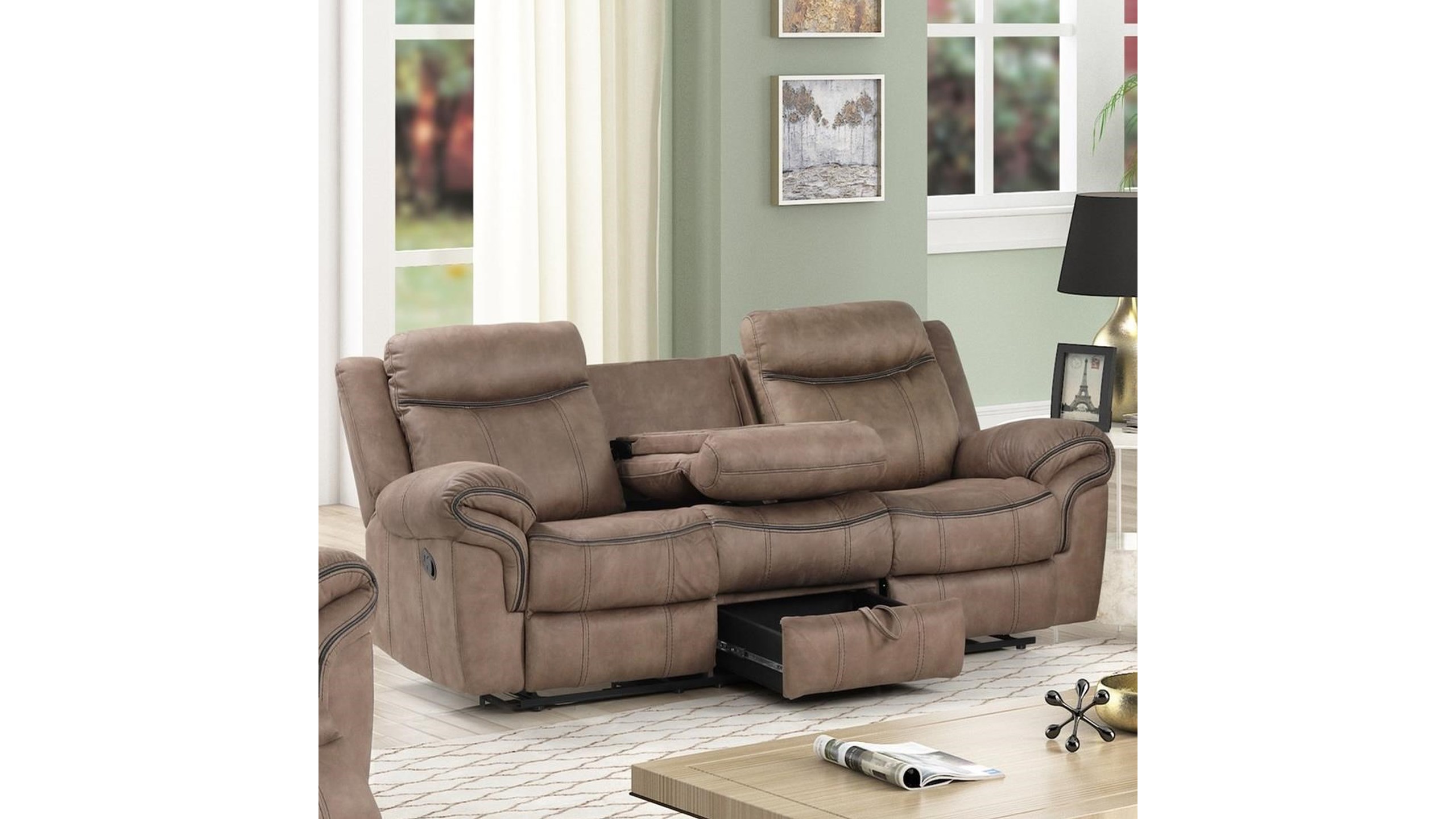 Harley Sofa W/dual Recliner, Light Brown - Louis Mohana Furniture ...