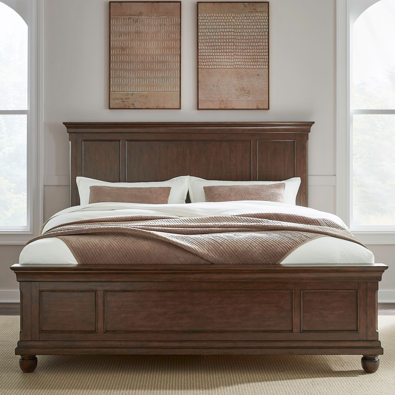 Queen Panel Bed - Rustic Cherry - Louis Mohana Furniture, Bourg Louisiana